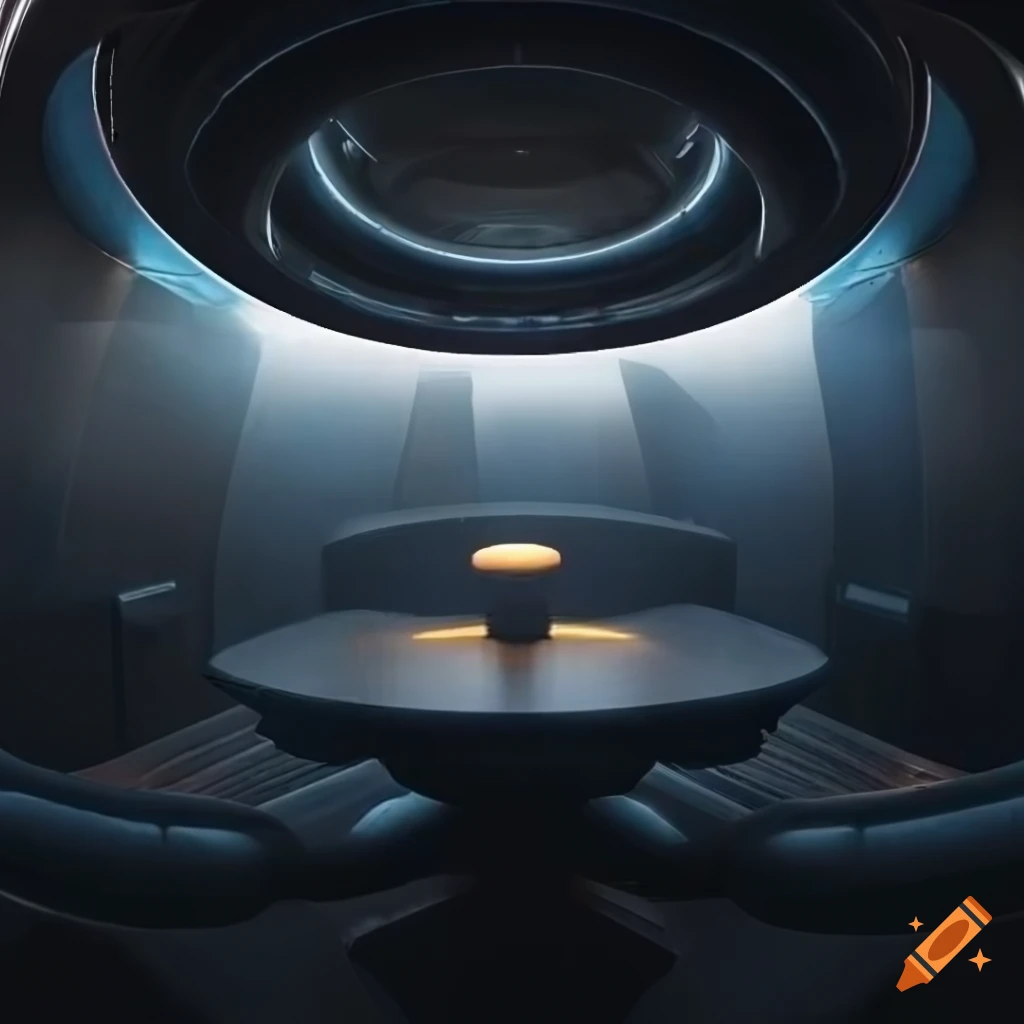 Interior of a futuristic spaceship with comfy seating