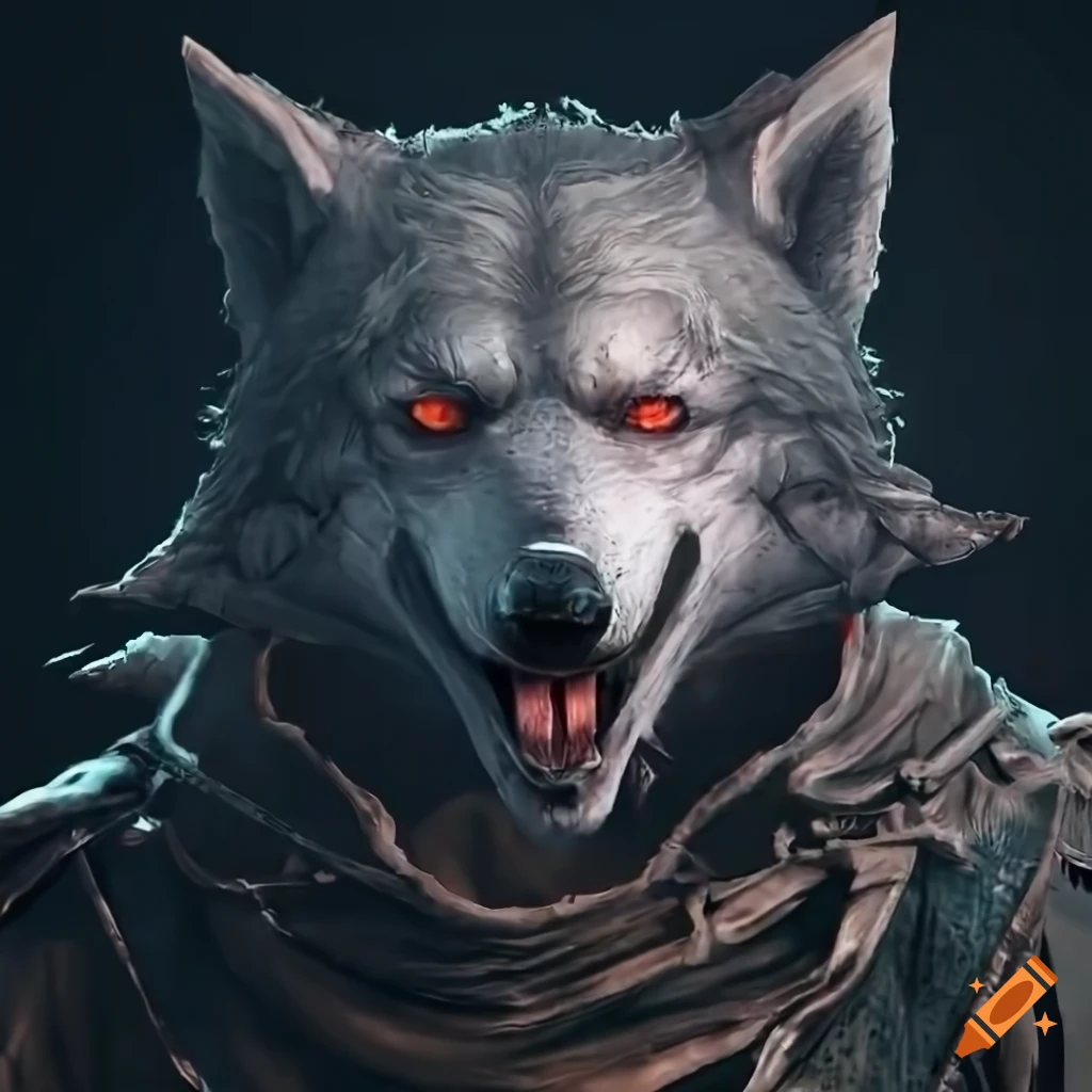 Character blaidd a human-wolf from elden ring in a dark setting on Craiyon