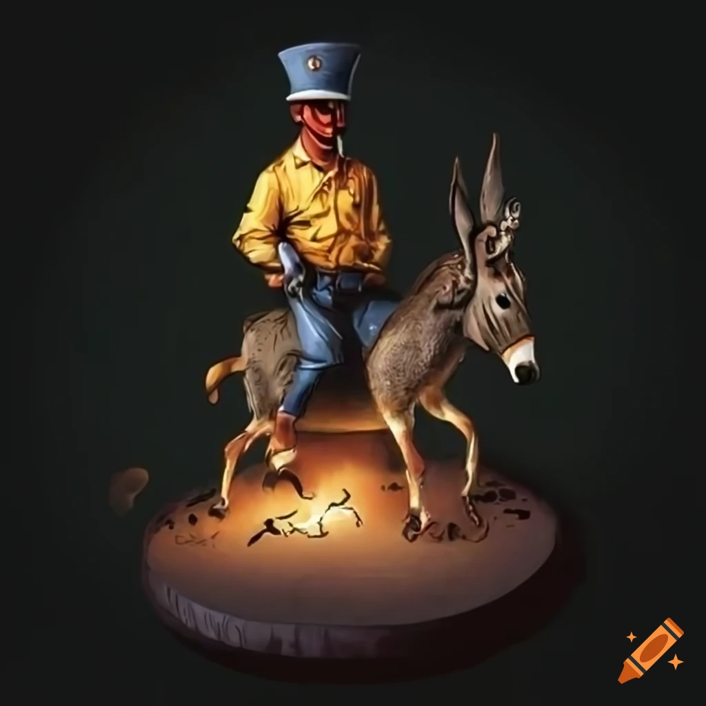 Satirical image of a policeman smoking a pipe on a donkey on Craiyon