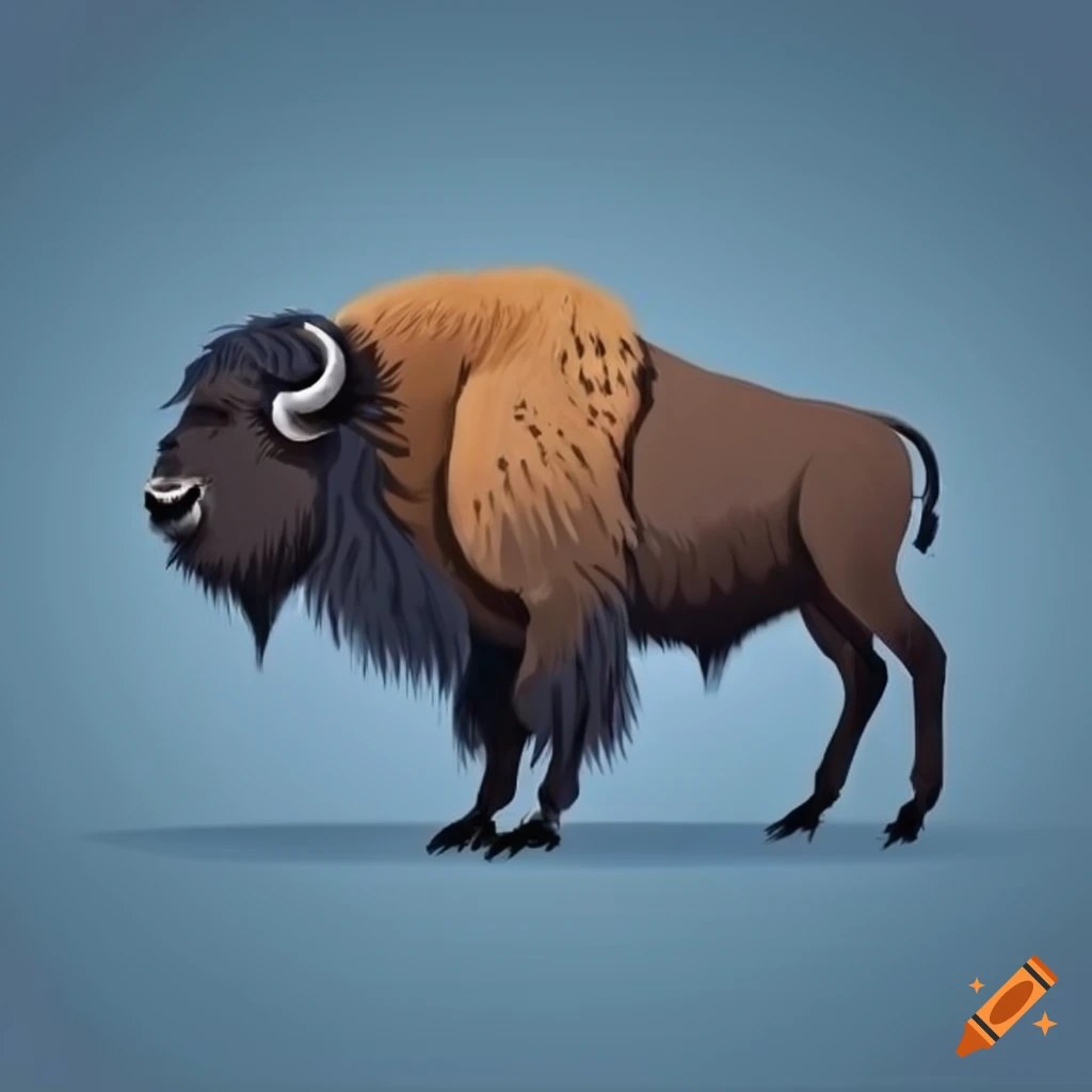 Side view of a bison on a blue background on Craiyon