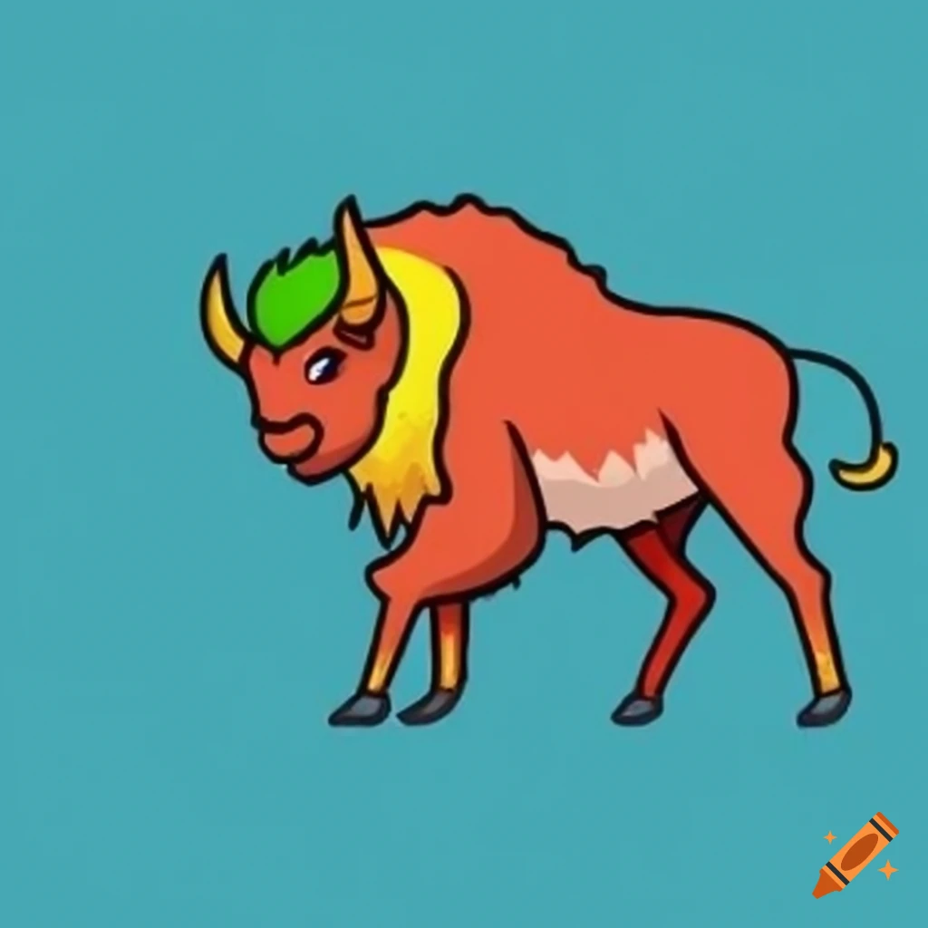 Side view of a bison on a blue background on Craiyon