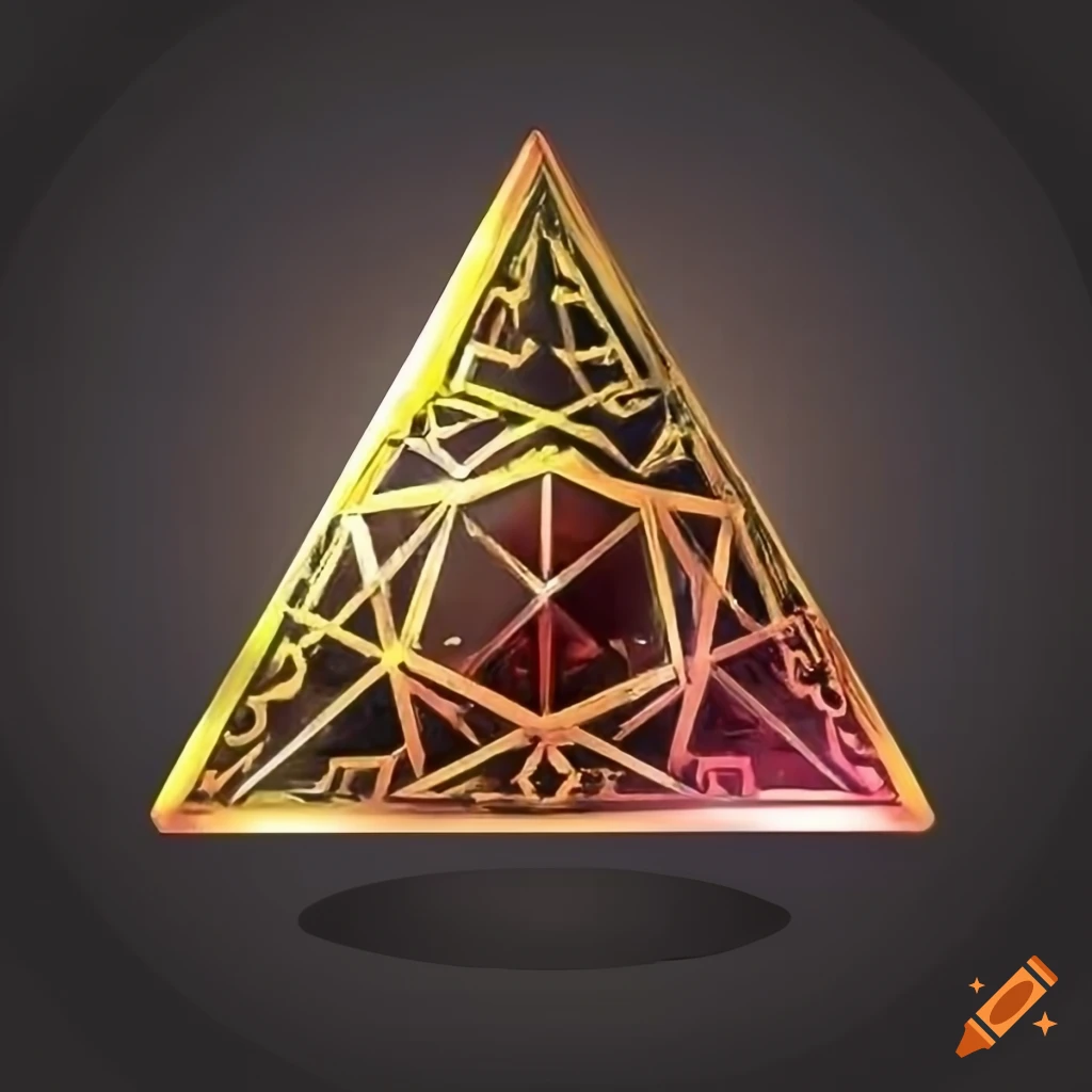Shiny triangular magic talisman on white background