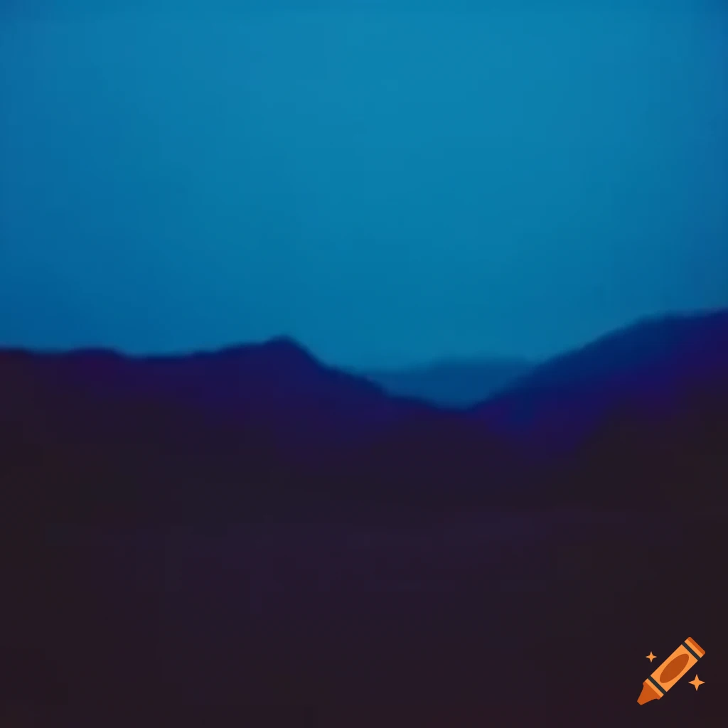 Silhouette of mountains under faint blue light at night
