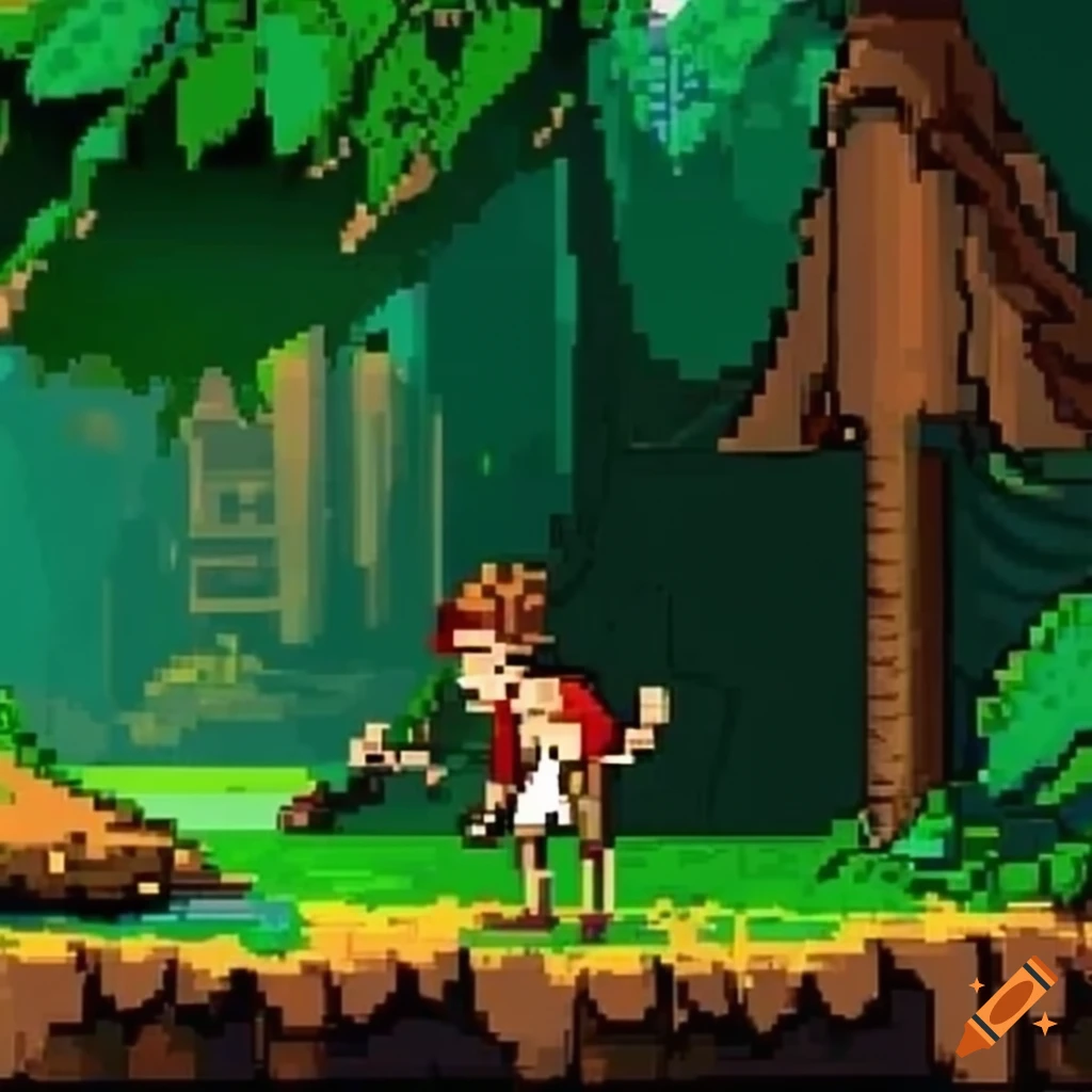 Screenshot of a monkey island 2 style pixel art game on Craiyon