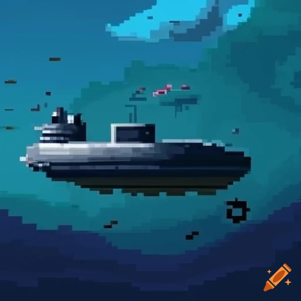 Pixel art of a war submarine