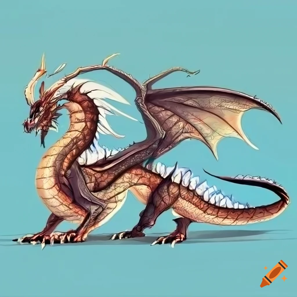 Golden anthro dragon with cyan wings and brown spikes on Craiyon