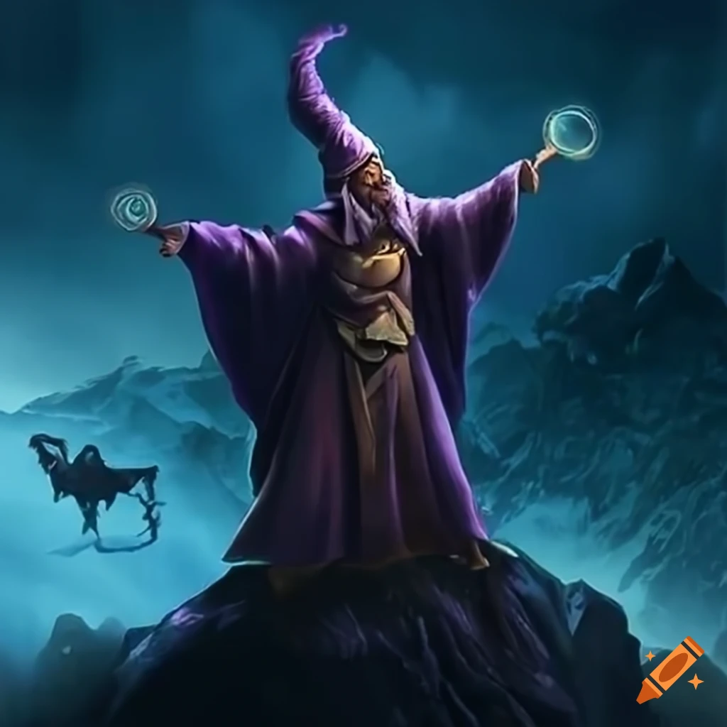 Wizard standing on a mountain on Craiyon