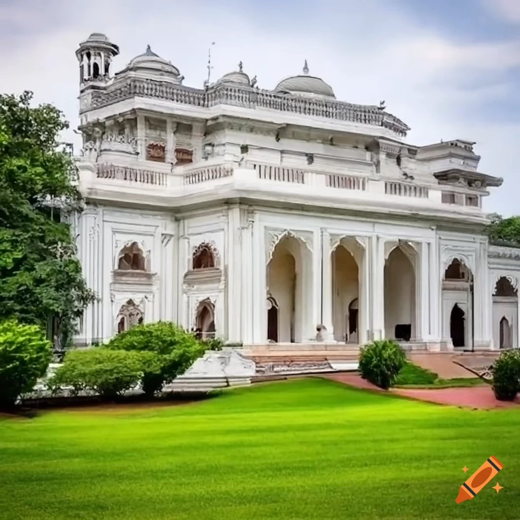 Full frontal elevation of Mughal-style architectural building on Craiyon