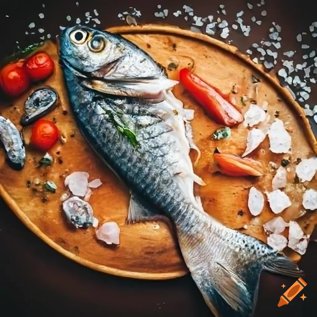 Abstract illustration of a cooked fish dish on Craiyon