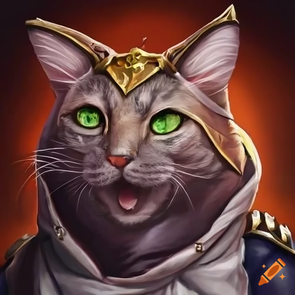 Hyper realistic cat dressed as a fire emblem warrior