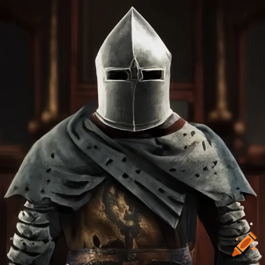 Fantasy art of a gothic knight with a striped scarf on Craiyon