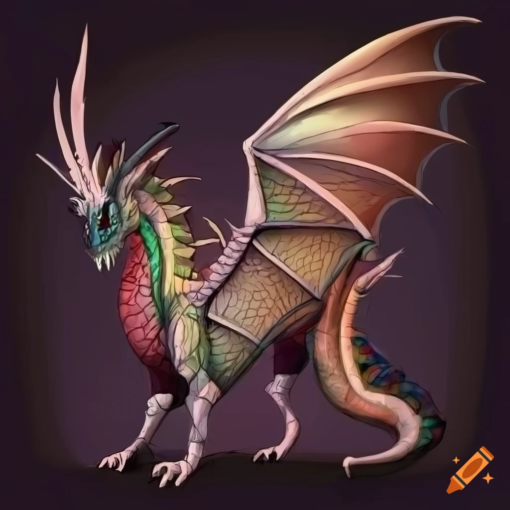 Detailed side view of a dragon with wings and four legs on Craiyon