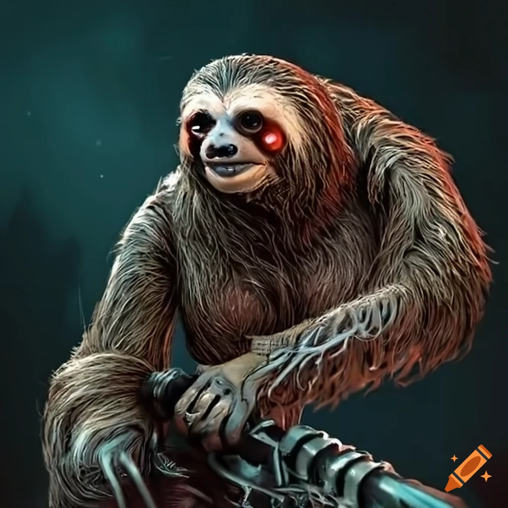 Humorous image of a sloth dressed as the terminator on Craiyon