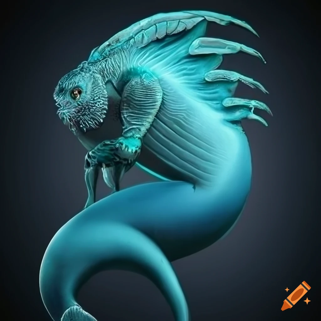 Detailed etching of an isopod merman on Craiyon