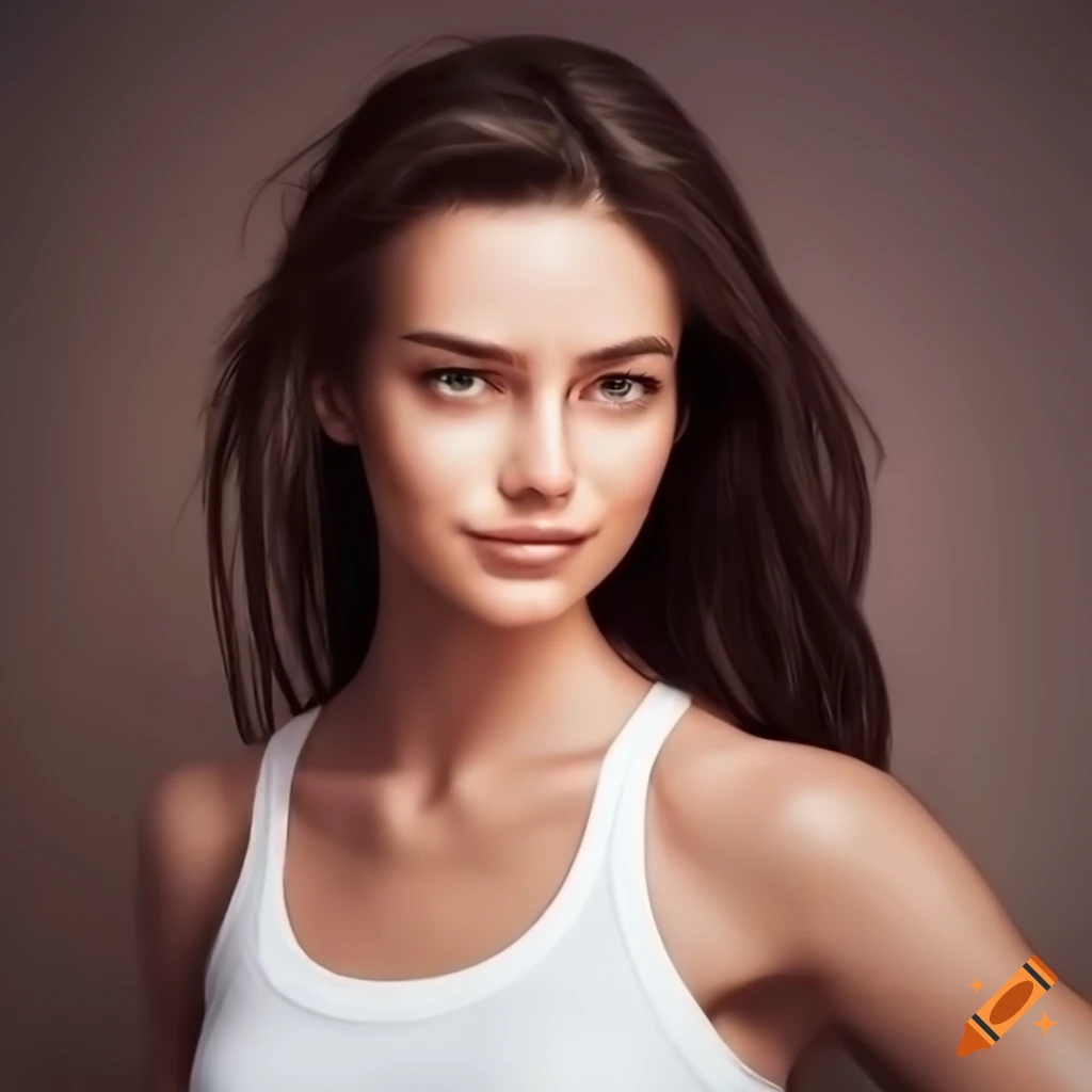 Portrait of a beautiful woman with dark brown hair and a slight smile