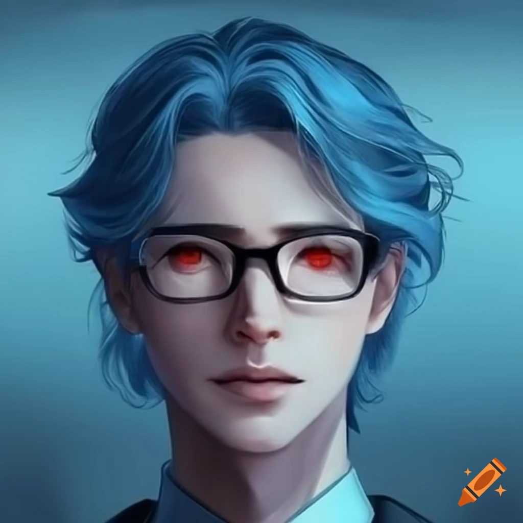 Male doctor with blue hair and red eyes