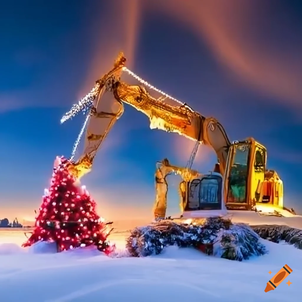 Festive excavator with Christmas lights on Craiyon