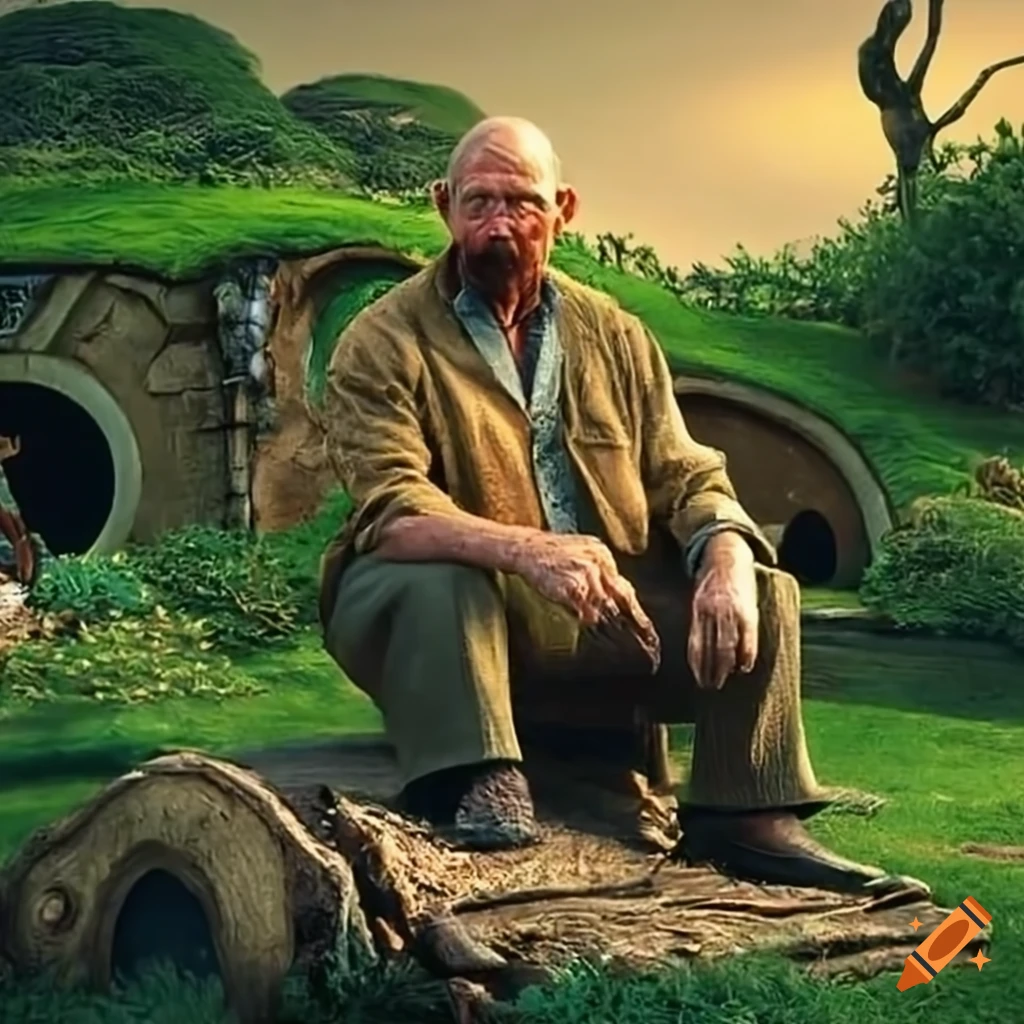 Walter white sitting in hobbiton on Craiyon