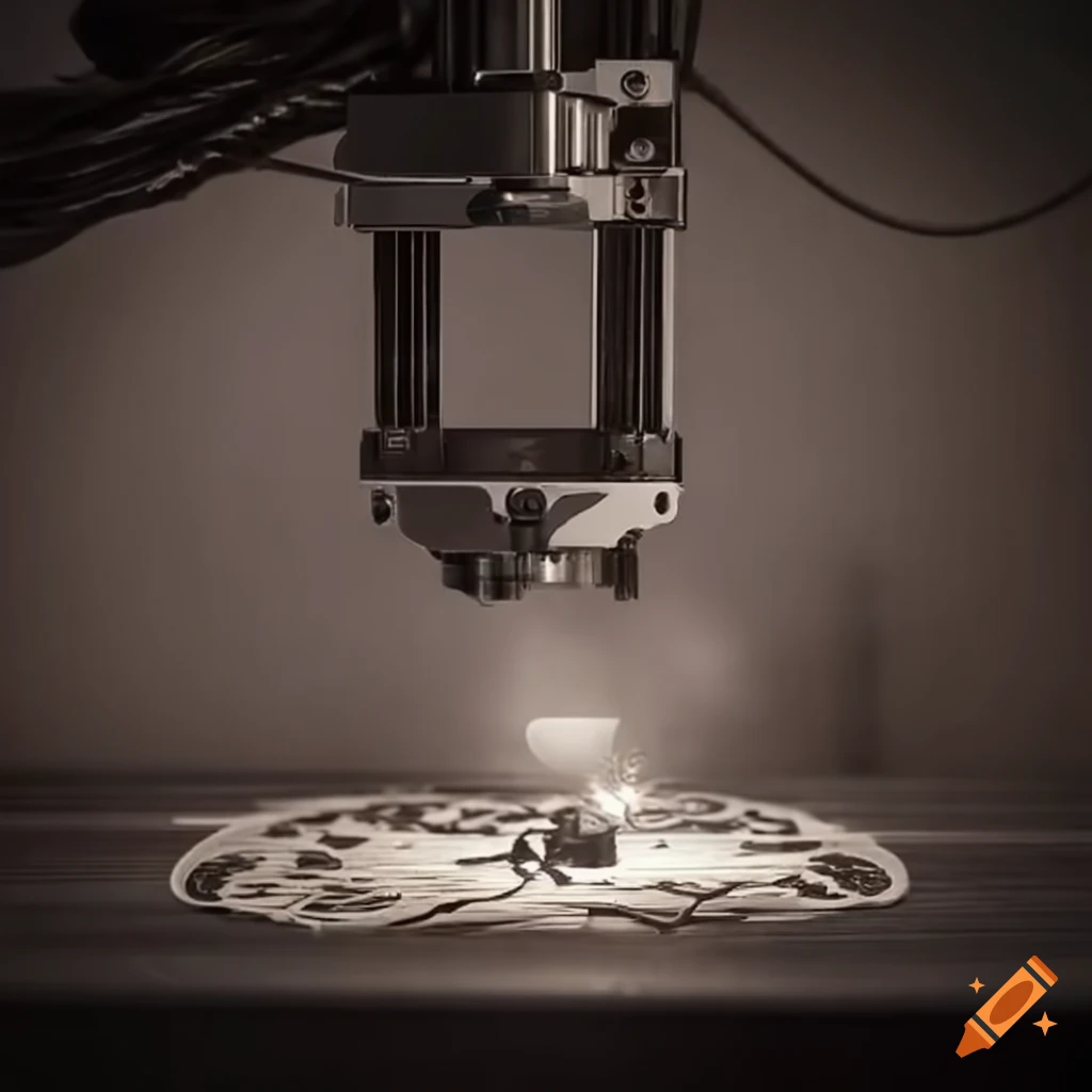 Wooden surface being engraved by laser machine