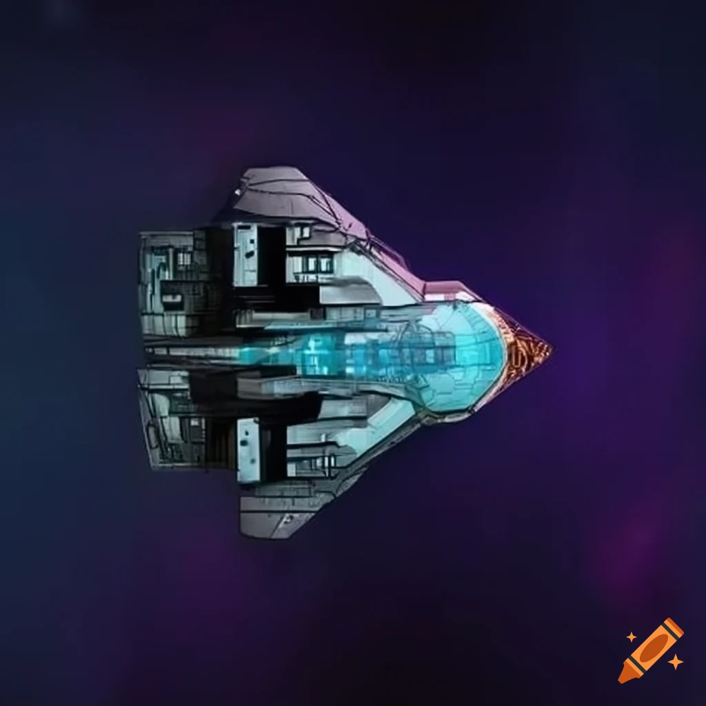 Aerial view of a symmetrical spaceship on Craiyon