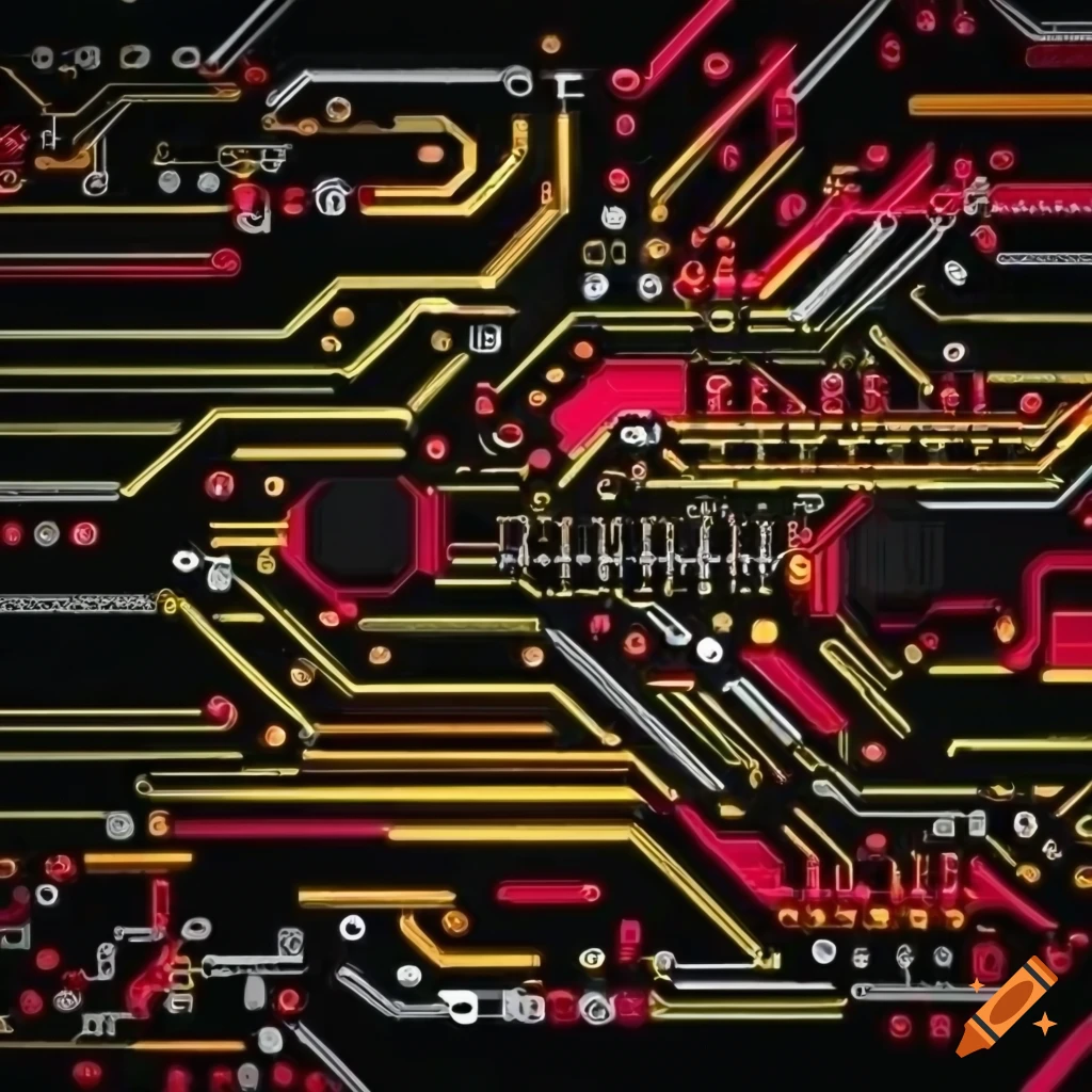 Screaming face in red and black circuit board design on Craiyon