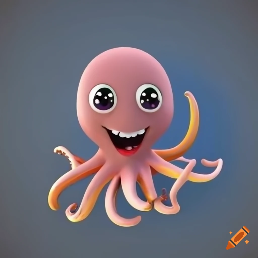 Cute and cheerful 3D octopus character on Craiyon