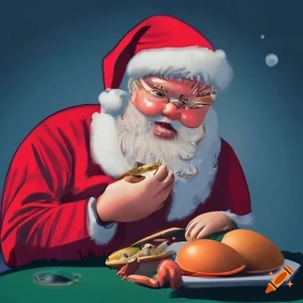 Santa enjoying a festive seafood meal