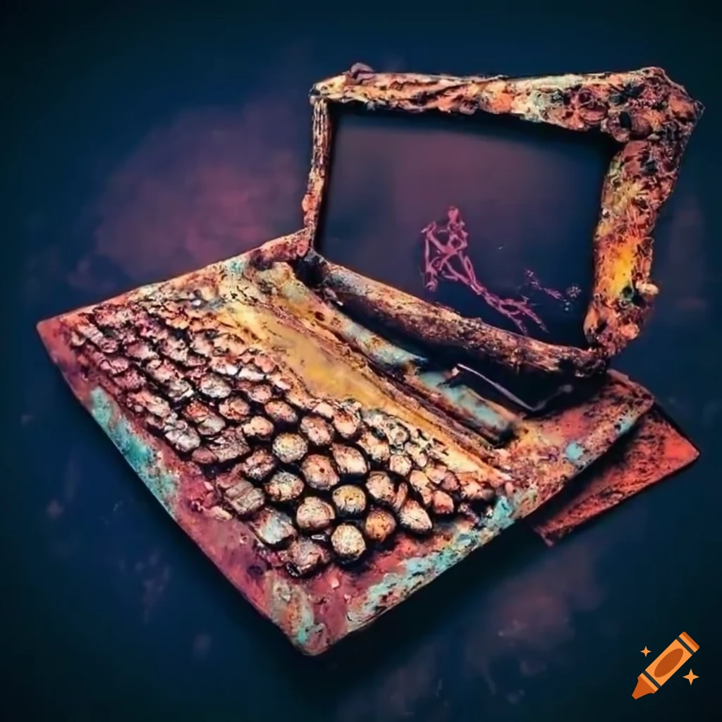 Working vintage laptop with colorful art image on Craiyon