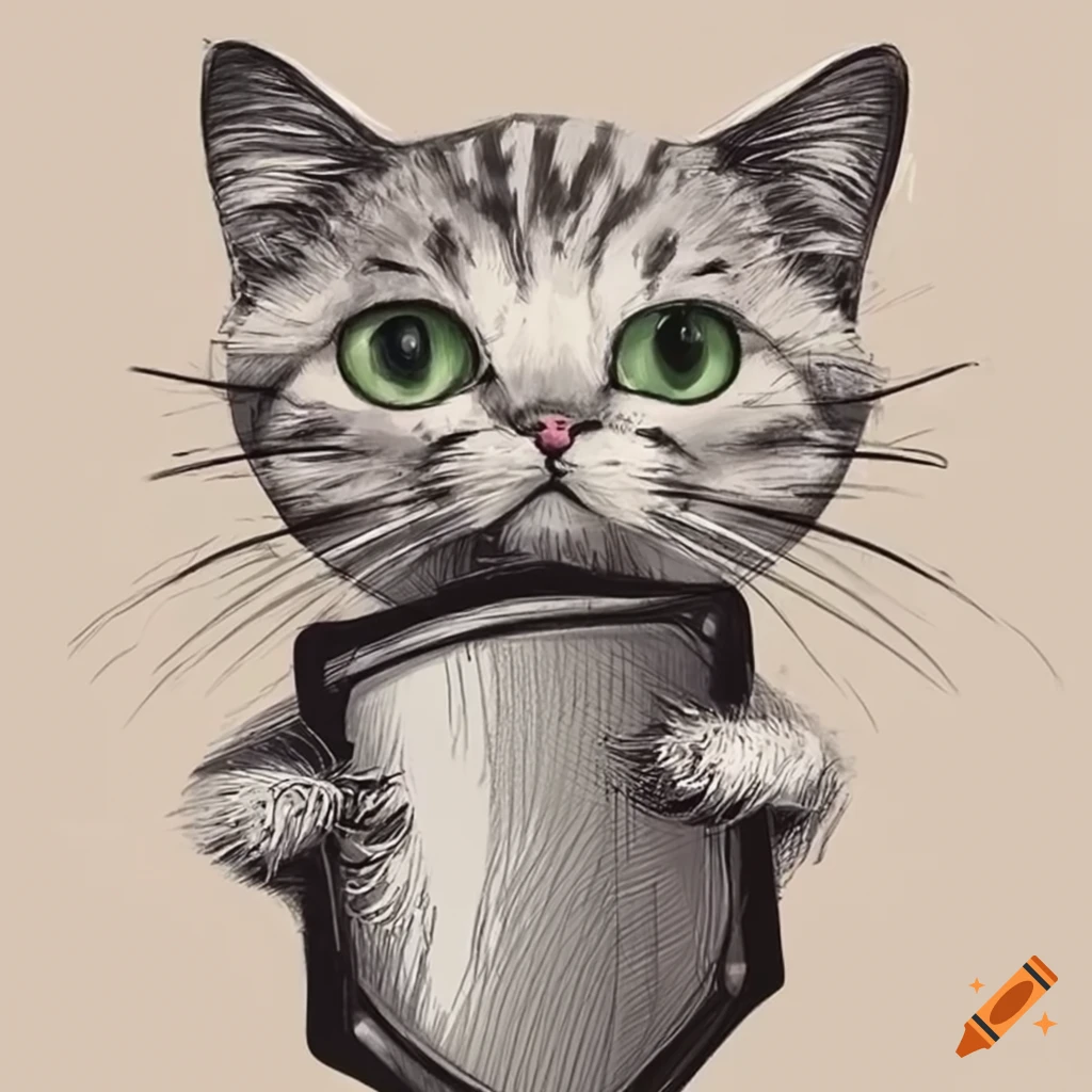 Illustration of a cat holding a shield on Craiyon