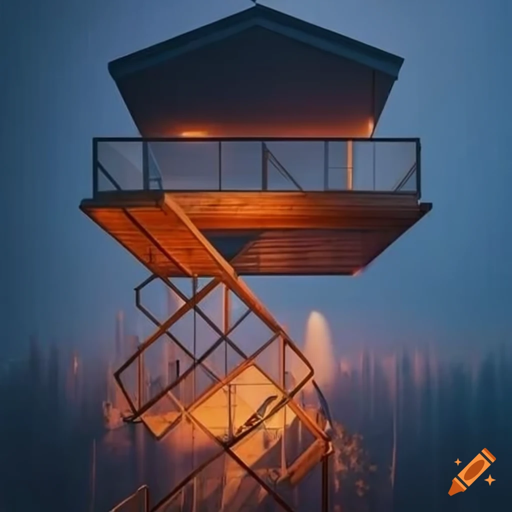 Minimalist architecture of a fire lookout tower cabin