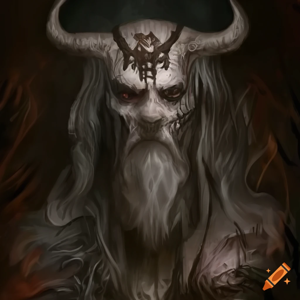 Detailed book cover of a dead druid king on Craiyon