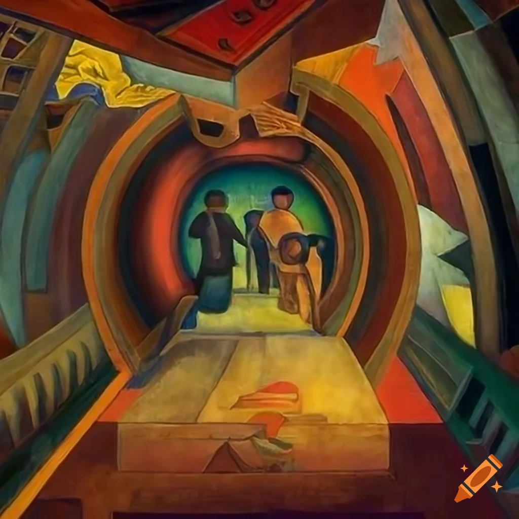 Wide view of a futuristic mural inspired by "the time machine" on Craiyon