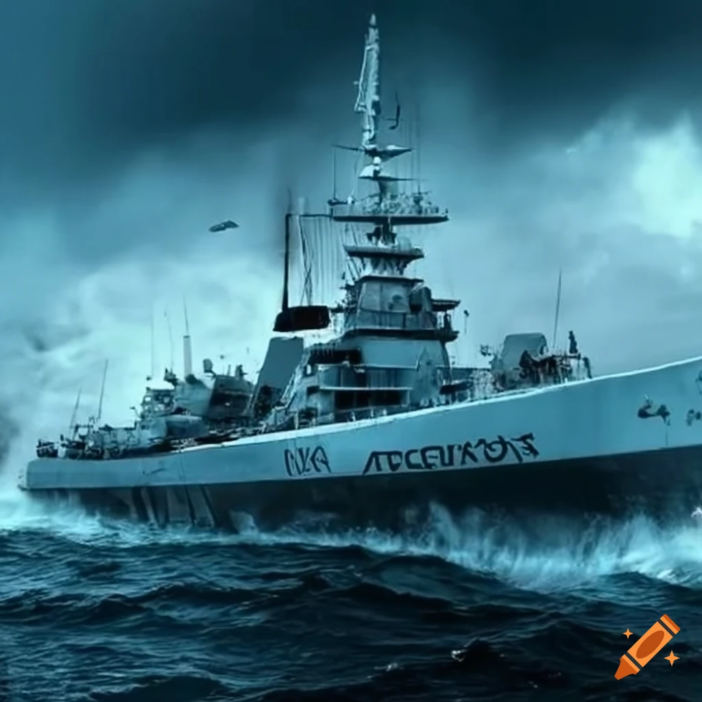 German destroyer boat navigating rough seas on Craiyon