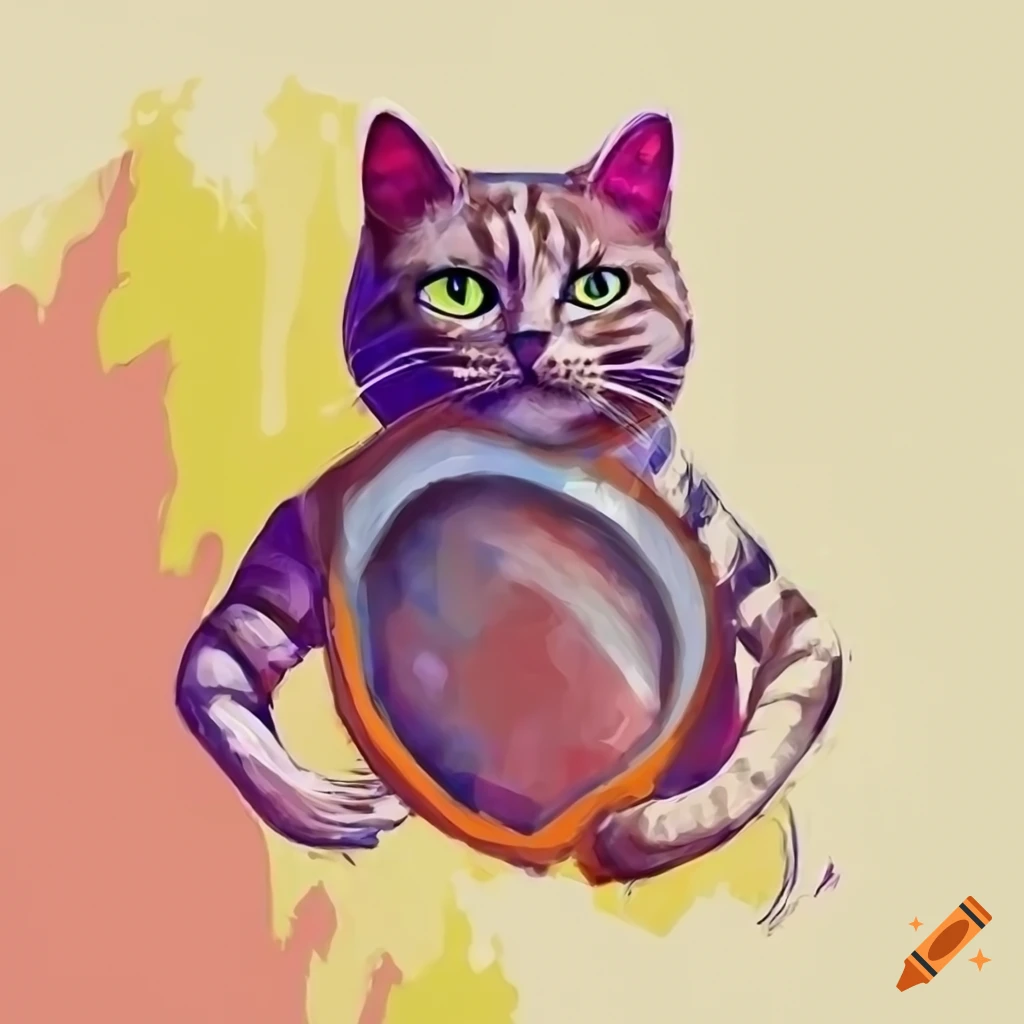 Abstract art of a cat holding a shield