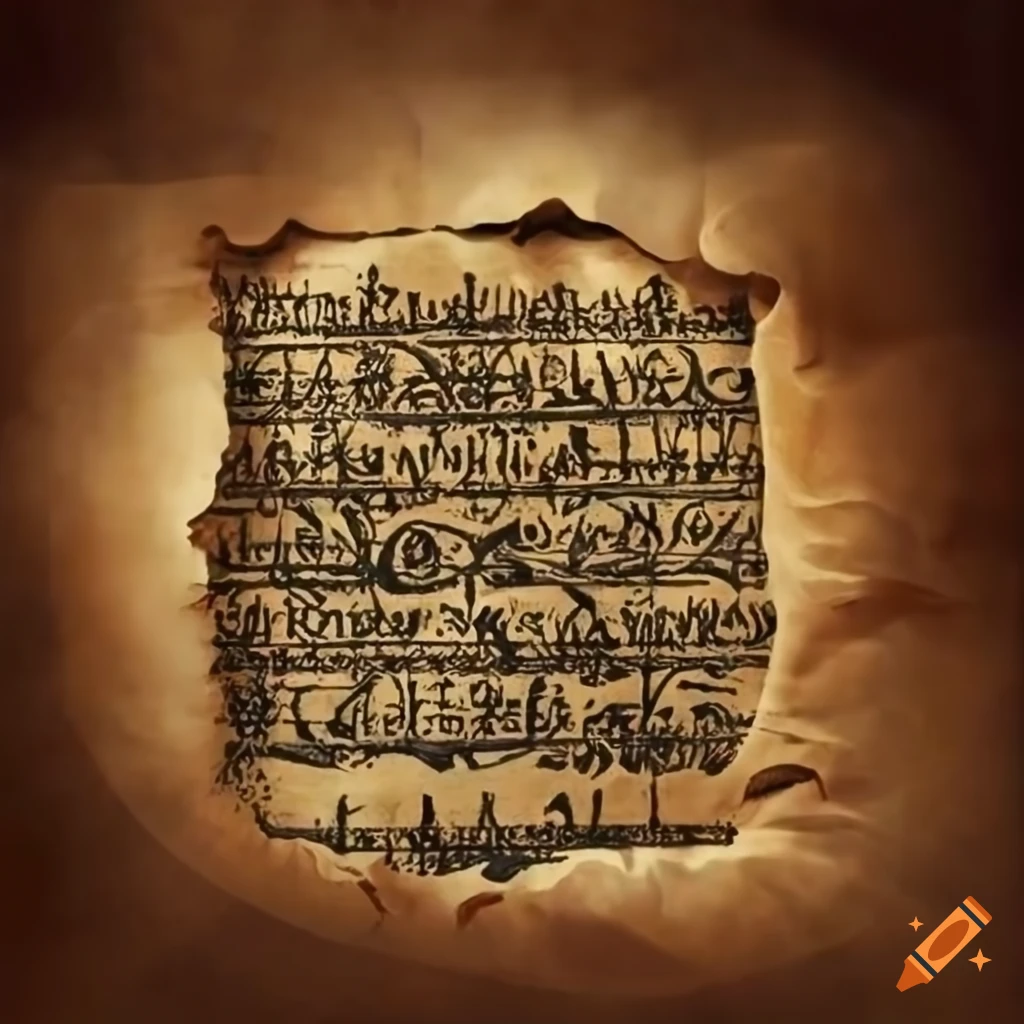 Ancient calligraphy on parchment or scroll on Craiyon