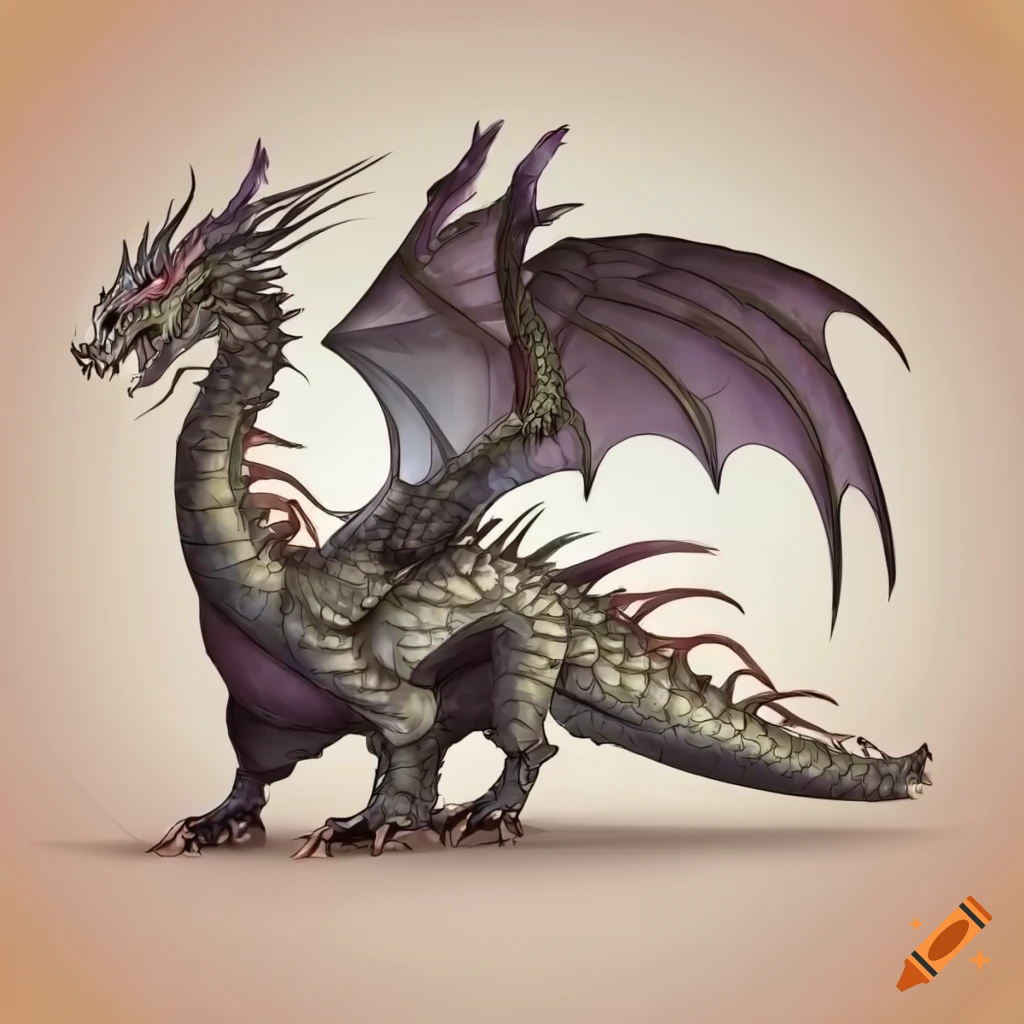Dragon full body concept designs, side view on Craiyon