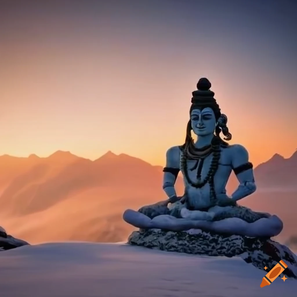 Shiva sitting on mount kailasa at sunrise on Craiyon