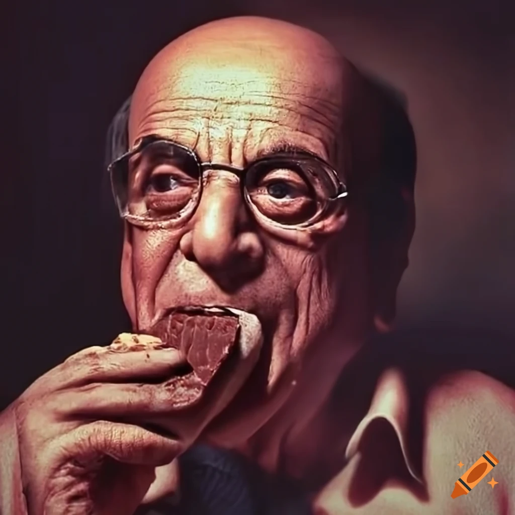 Vintage portrait of bettino craxi eating chocolate on Craiyon