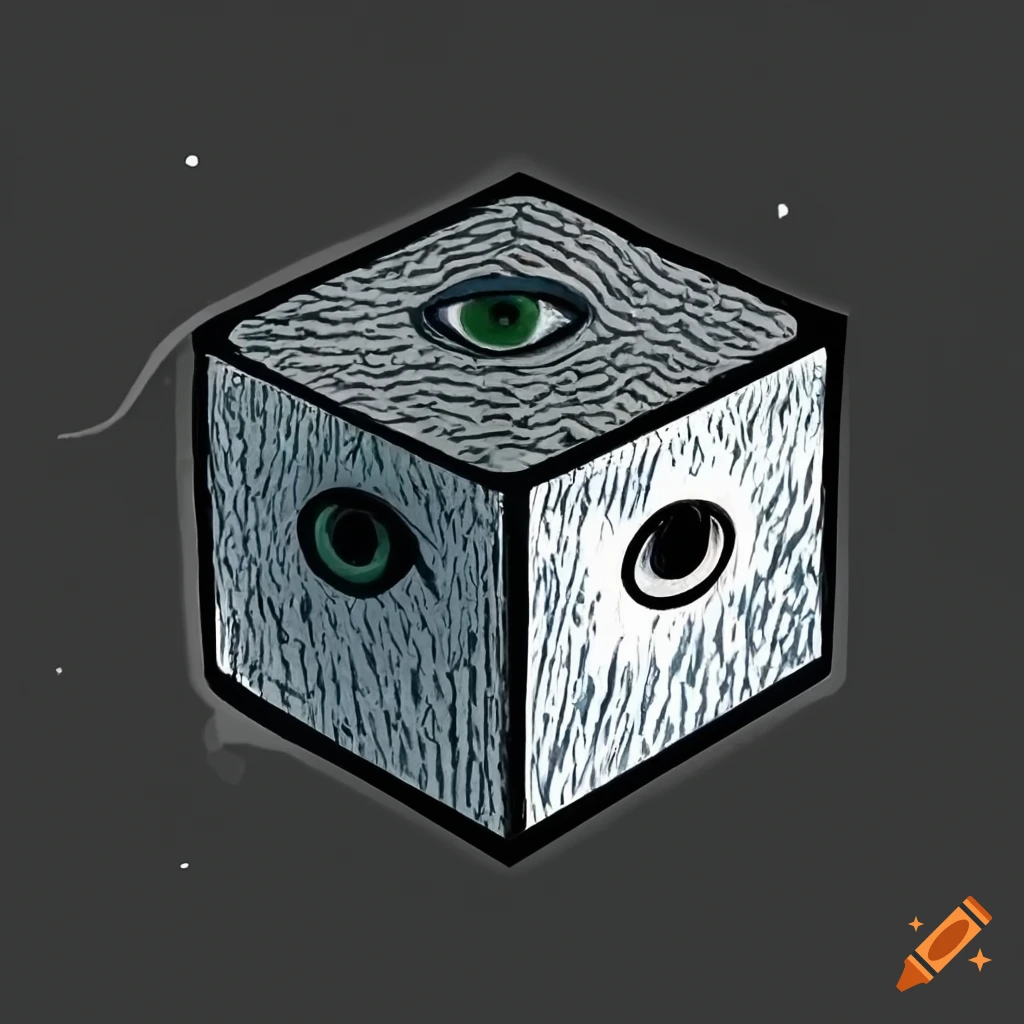 Green cube with a white outline and one eye in space on Craiyon