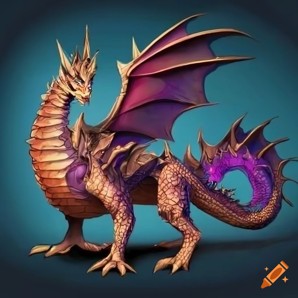 Detailed side view illustration of a dragon with wings on Craiyon