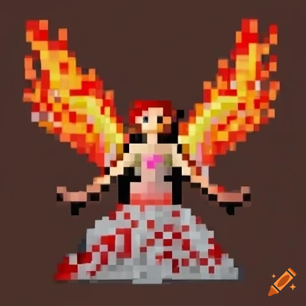 Pixel art of a fire angel