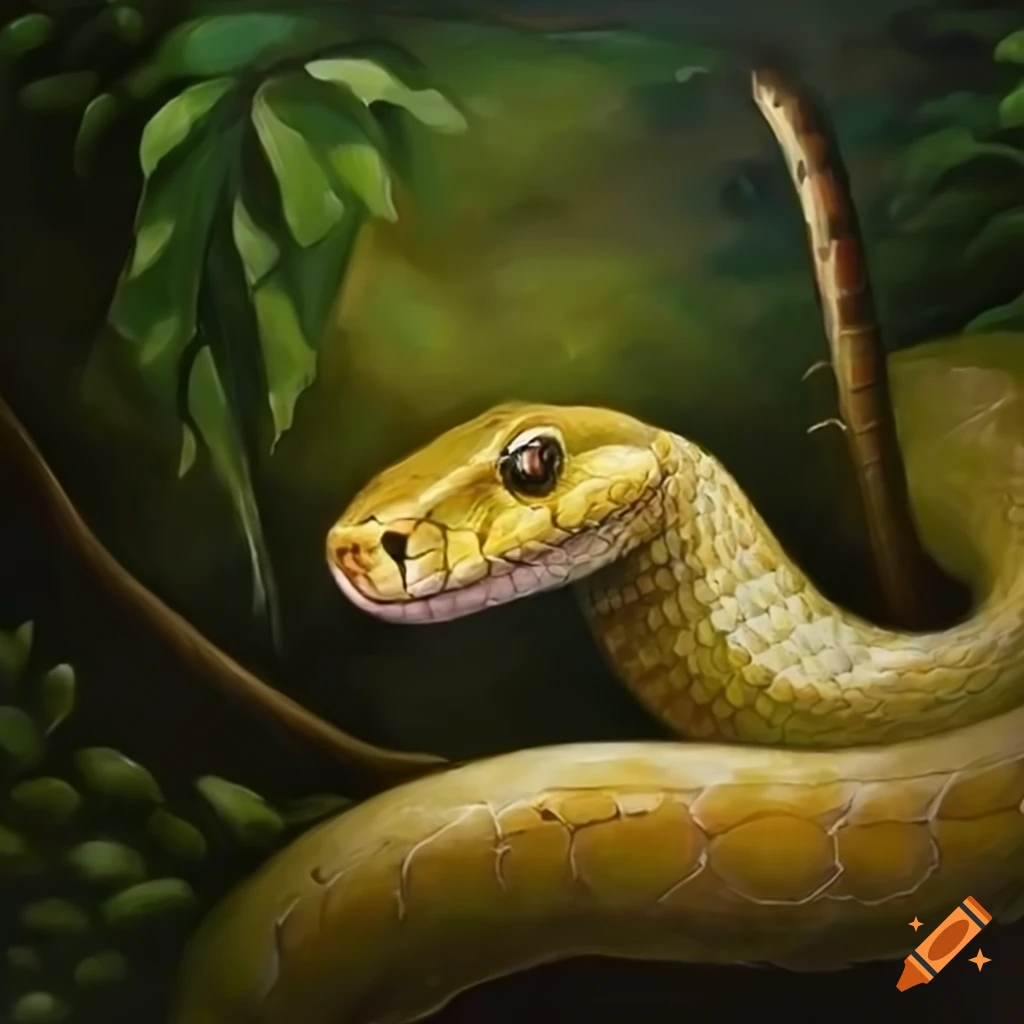 Oil painting of a snake hiding in the jungle on Craiyon