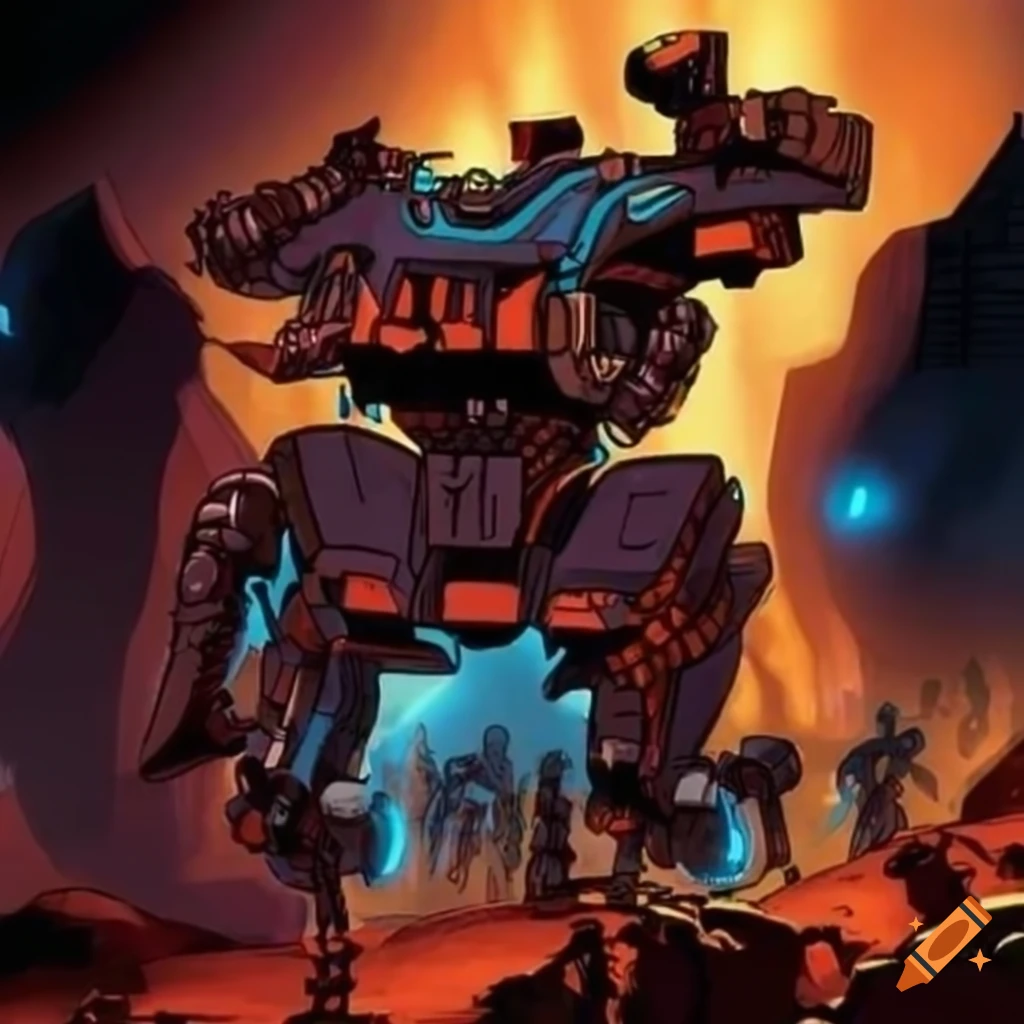 Cartoon characters driving mechs