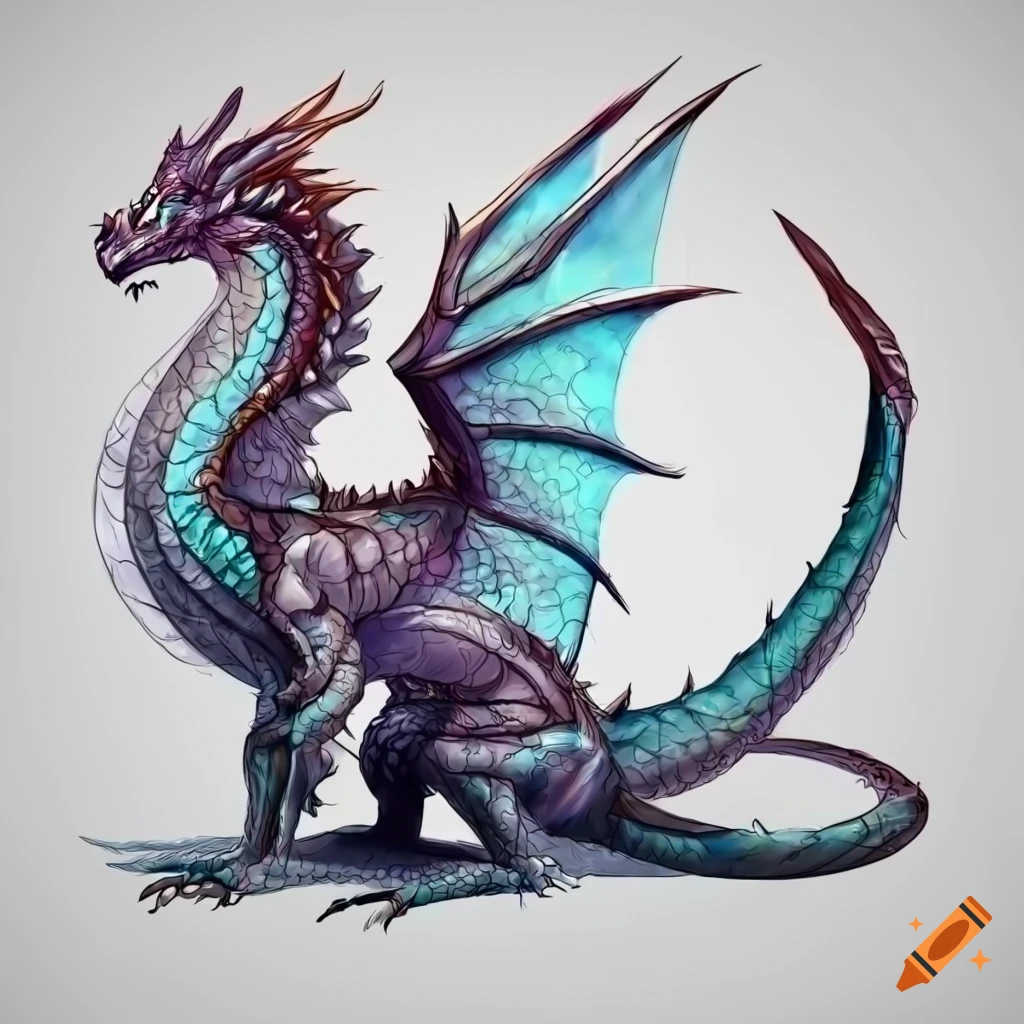Detailed side view illustration of a dragon with wings on Craiyon