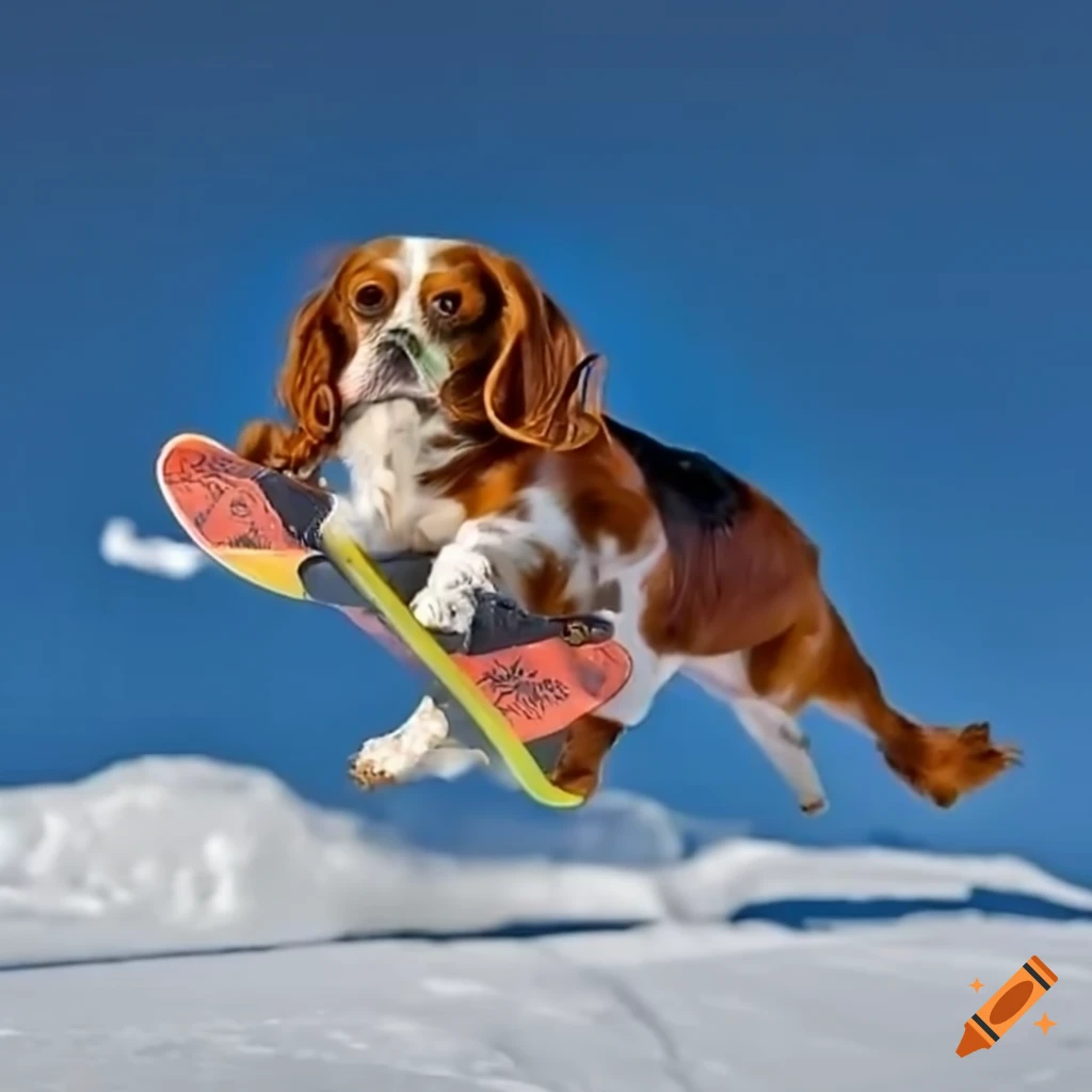Dog snowboarding in the snow on Craiyon