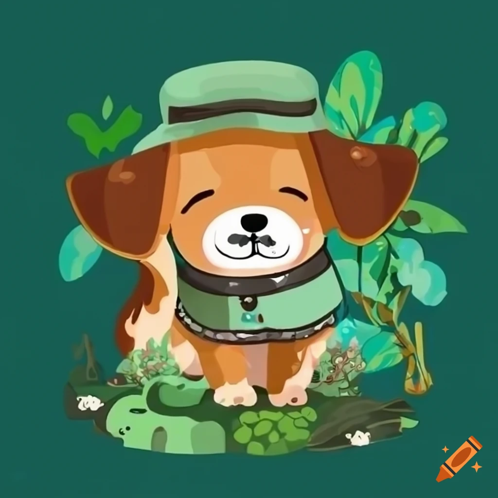 Cartoon bulldog driving a golf cart in the woods on Craiyon