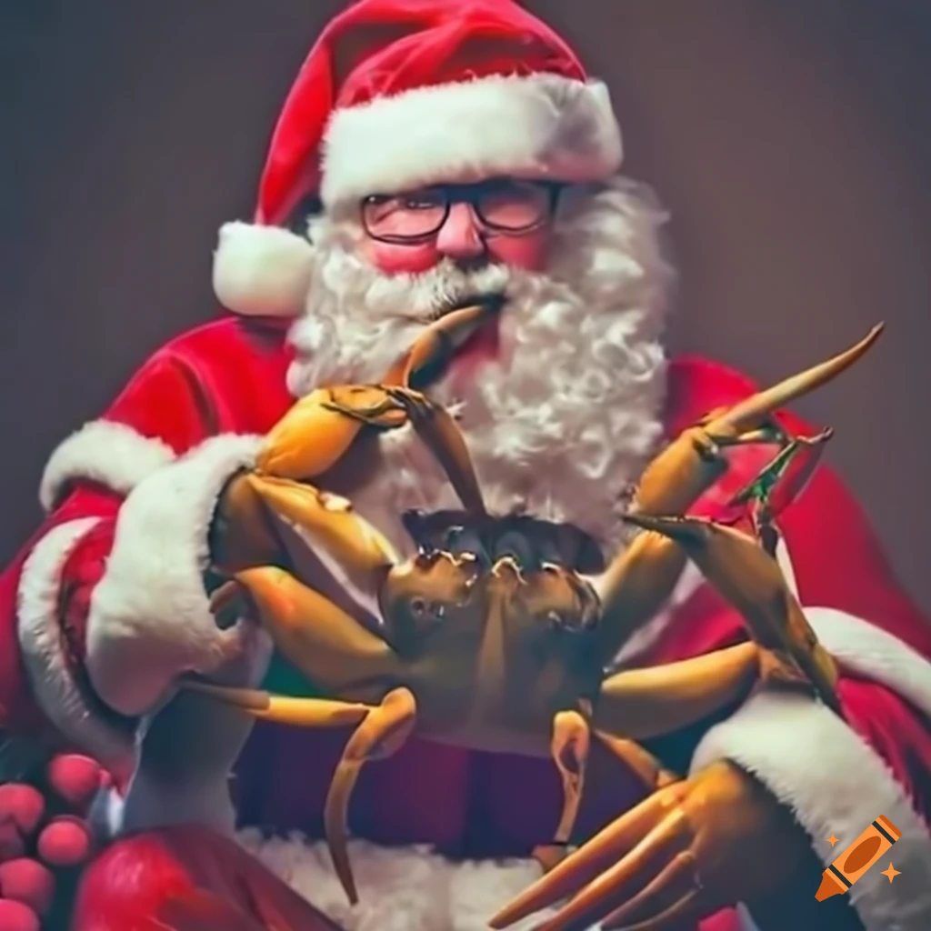 Santa claus enjoying a delicious maryland crab on christmas