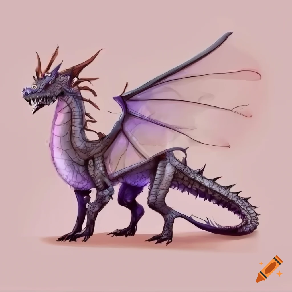 Detailed side view illustration of a dragon with wings on Craiyon