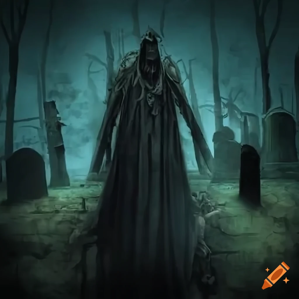 Novice necromancer standing in a dark forest on Craiyon