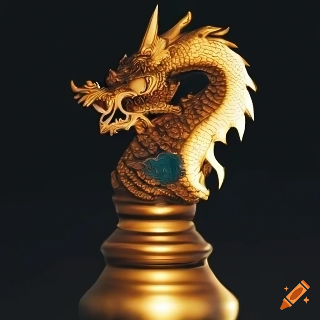 Backlit chess piece of an asian dragon